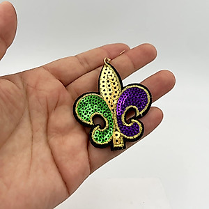 Mardi Gras Earrings for Women,Sequins Fabric Evil Eye Donut Fleur De Lis Dangle Earrings Carnival Theme Drop Earrings Holiday (Fleur De Lis)