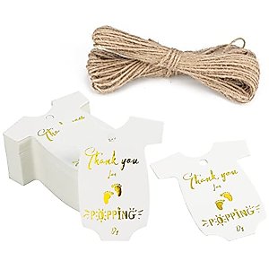 Thank You for Popping by Tags,100PCS Gift Tag with Natural Jute Twine Perfect for Bridal Showers, Birthdays, Parties, Baby Showers Favors or Special Events (Gold)