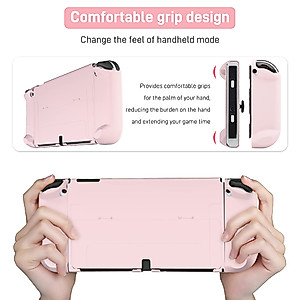 RHOTALL Protective Case Compatible with Nintendo Switch OLED, Dockable Shell for Switch OLED Console and Joycon Controller, Cute Accessories for Switch OLED with Comfortable Grip Design - Pink