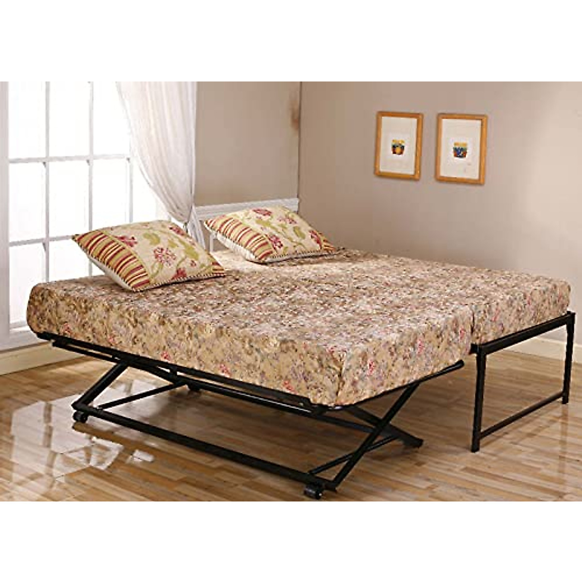 Kings Brand Furniture - Twin Size Black Metal High Riseer Platform Daybed with Pop Up Trundle