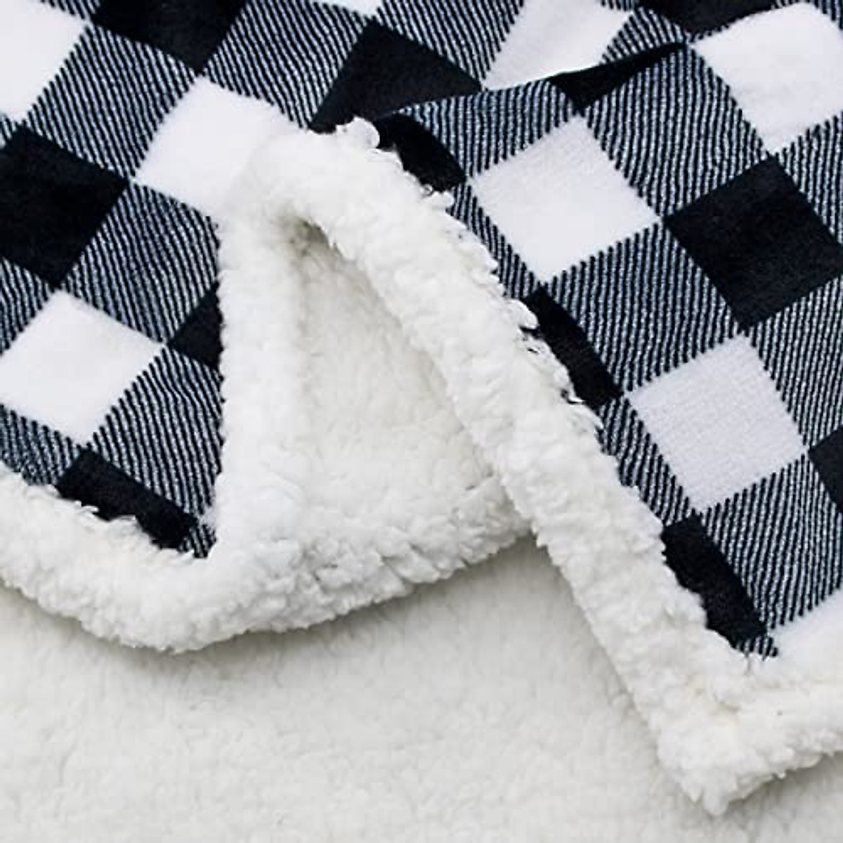 BEAUTEX Sherpa Fleece Flannel Throw Blanket, Super Soft Warm Buffalo Plaid Plush Blankets and Throws, Lightweight Cozy Fuzzy Blanket for Couch Sofa Bed (Black, Throw 50" x 60")