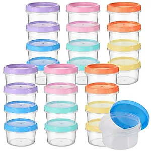 Ziliny Reusable 7 oz Plastic Containers with Lids Food Storage Jars Multicolor Stackable Containers Meal Prep Food Storage Jars, Freezer Microwave Safe(48 Pcs)
