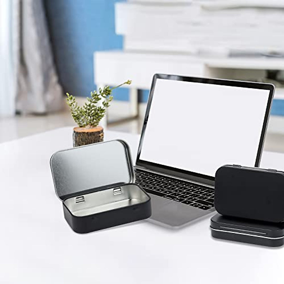 Fansunta 8 Pack Metal Rectangular Empty Hinged Tins Box 3.75 by 2.45 by 0.7 Inch Durable Small Empty Storage Tins with Lids for Storage Drawing Pin Jewelry Crafts