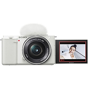 Sony ZV-E10 Mirrorless Camera with 16-50mm Lens (White) (ILCZV-E10L/W) + Sony E 10-18mm Lens + 64GB Card + Filter Kit + Corel Photo Software + Bag + NPF-W50 Battery + External Charger + More (Renewed)