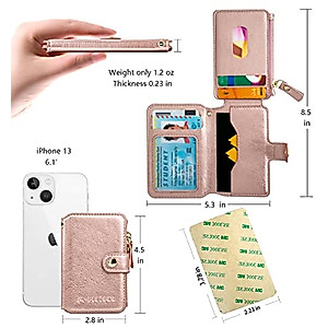M-Plateau Phone Wallet, PU Leather Card Holder with Zipper Coin Pocket Compatible with iPhone 14 and iPhone Case for Women 3M Adhesive Phone Card Holder with Magnetic Closure(Pink)