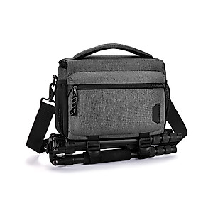 BAGSMART Camera Bag, Small Camera Case with Tripod Holder, Compact Camera Shoulder Bags for DSLR/SLR/Mirrorless Cameras, Waterproof Crossbody Camera Bag Women Men, Grey