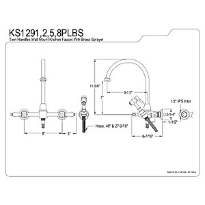 Kingston Brass KS1298PLBS Restoration Wall Mount Bridge Kitchen Faucet with Brass Sprayer, Brushed Nickel