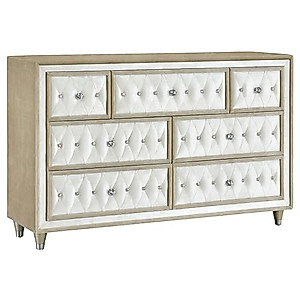 Coaster Home Furnishings Antonella Modern Classic 5-Piece Bedroom Set Velvet Upholstered Eastern King Size Panel Bed Frame 79-inch Headboard Ivory and Camel 223521KE-S5