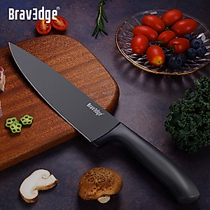 Bravedge Kitchen Knives, 8'' Chef Knife and 7'' Santoku Knife, 2-Piece Professional Chef Knife Set with High Carbon Stainless Steel Blade and Ergonomic Handle, Knives Set for Kitchen with Gift Box