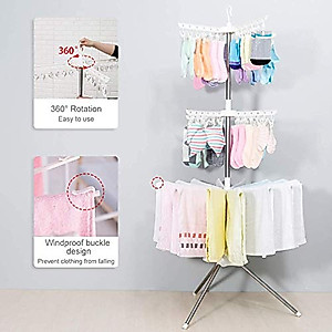 GOTOTOP Tripod Clothes Drying Rack, Collapsible Portable Tripod Clothes Drying Rack Simple Indoor Outdoor with 4 arms for Laundry Hanging Towels Baby Clothes Socks Underwear(Ivory White)