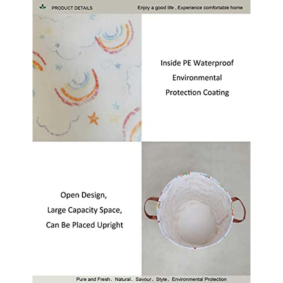 ONOEV Round waterproof laundry basket、foldable storage basket、laundry Hampers with handle、gift basket,suitable for children's room and toy storage (Rainbow)