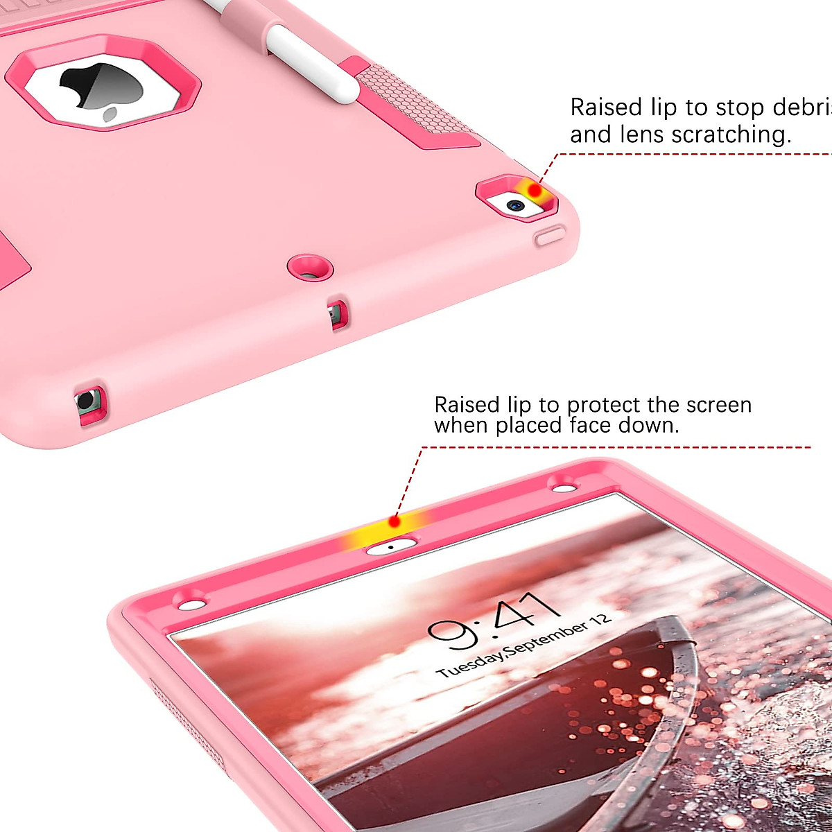 BENTOBEN for iPad 9th Generation Case, iPad 8th Generation Case, iPad 7th Gen Case, iPad 10.2 2021/2020/2019 Case, Heavy Duty 3 in 1 Rugged Shockproof Protective Stand Kids Covers, Pink/Red