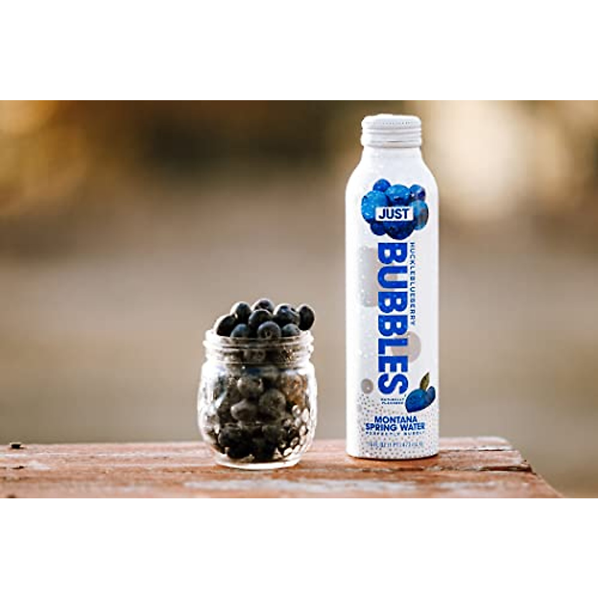 JUST Bubbles Huckleblueberry - Pure Premium Sparkling Spring Water in a Fully Recyclable Reusable Eco-Friendly Bottle - 100% Mountain-Sourced Carbonated Water with Naturally Occurring Minerals, 16 Fl Oz (Pack of 12)