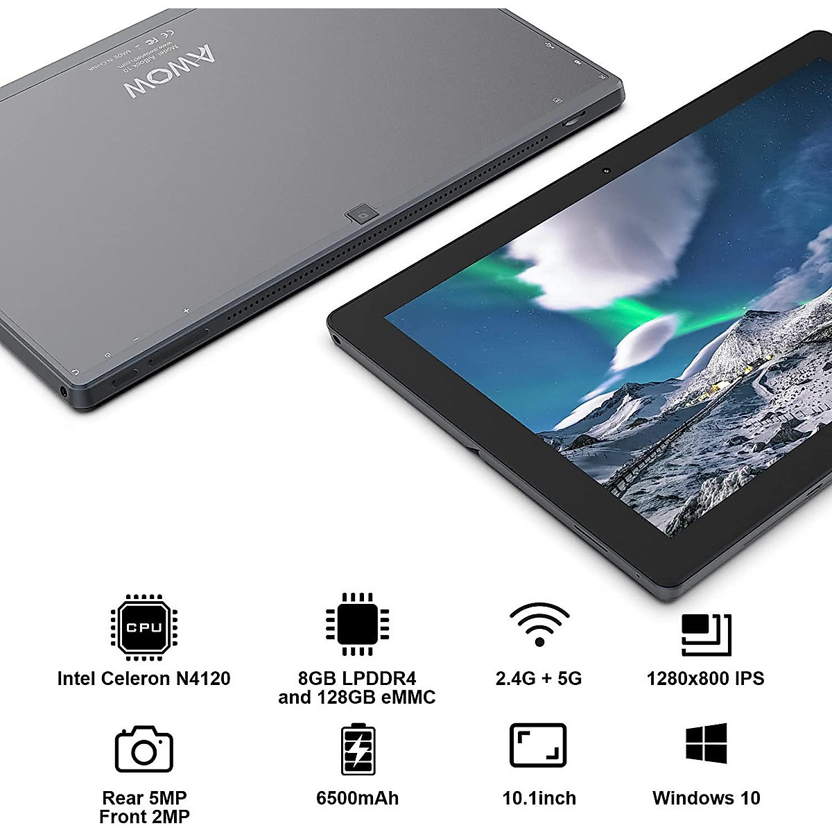 Windows 11 Tablet 10.1 inch Touchscreen, 6GB Memory 128GB Storage, Intel N4120 Ultra Slim Windows Tablets PC IPS HD Display with Keyboard, 2.4G/5G WiFi, USB3.0, Micro HDMI, Bluetooth4.2, Dual Camera