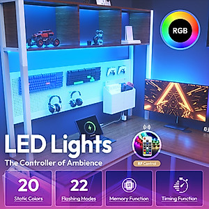 Dowinx L Shaped Desk with Pegboard and Removable Filing Cabinet, Reversible 67” Computer Gaming Desk with Power Outlet and Led, Office Corner Desk with Storage for Home Game, Brown