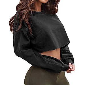 Artfish Women's Crewneck Long Sleeve Workout Casual Cropped Teen Loose Sweatshirts Black S