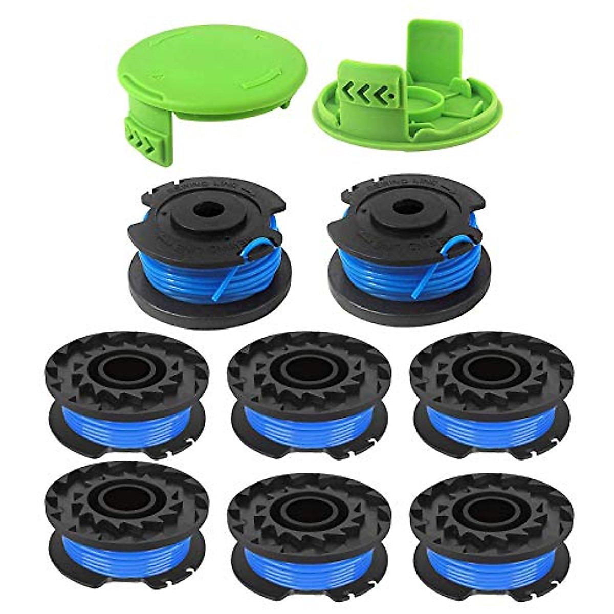 BOOTOP 29092 String Trimmer Replacement Spool 29252, Compatible with Greenworks 24V 40V 80V Weed Eater Cordless Trimmer 21332 21342.065-Inch Single Line Trimmer Replacement Spool (8 Spools, 2 Caps)