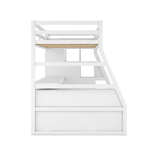 Harper & Bright Designs Twin Size Loft Bed with 5-Drawers Storage Stairway, Built-in Desk with Cabinet, 2 Drawers and Shelves, Full Length Guardrail Twin Loft Bed Frame, White