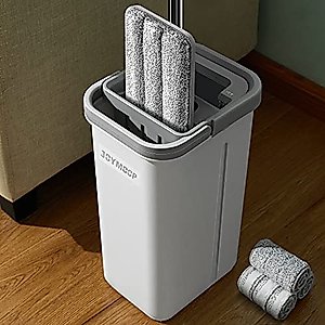 JOYMOOP Mop and Bucket with Wringer Set, Hands Free Flat Floor Mop and Bucket, with 3 Washable Microfiber Pads, Wet and Dry Use, Floor Cleaning System