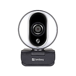 Sandberg USB Streamer Webcam Pro | Streaming Camera for Gaming Video Calls | 1080P Webcam with Microphone for PC MacBook | Ring Light | Plug & Play | Clip-on and Tripod Ready
