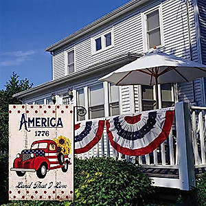 EKOREST 4th of July Garden Flag for Outside,American Red Truck with Summer Sunflowers,12 x 18 Double Sided,Small Independence Day Farmhouse Décor,Patriotic Star Yard Flags for Memorial Day Outdoor