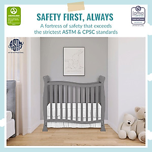 Dream On Me Violet 4-in-1 Convertible Mini Crib in Steel Grey, Greenguard Gold Certified, JPMA Certified, 3 Position Mattress Height Settings, Non-Toxic Finish