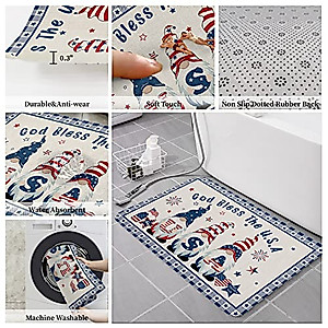 Cushioned AntiFatigue Kitchen Mats and Rugs,4th-of-July Gnomes Absorbent Floor Bath Door Mat,Doormat Accent Runner Carpet Washable Indoor Comfort Standing Mat Independence Day Red Blue Stars Burlap