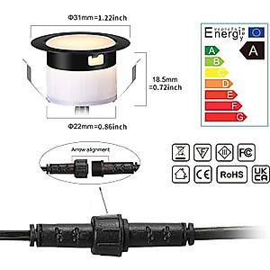 Recessed LED Deck Light Kits 12 Pack, Warm White 3500K with Φ1.22-Inch Black Protecting Shell , 12V Low Voltage Landscape In-ground Lighting, IP67 Waterproof Outdoor Step Stair Lights for Garden