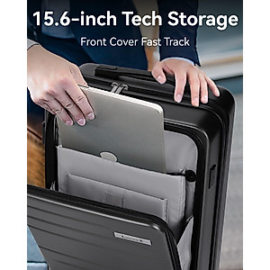 LUGGEX Luggage Sets 2 Pieces, 20 Inch Carry On Luggage with USB Port and 26 Inch Checked Suitcase with Front Opening, Only 26" Expandable (Silver, 20/26)