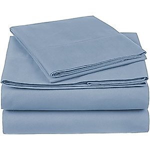 Amazon Brand – Pinzon 300 Thread Count Organic Cotton Bed Sheet Set - Twin, Flint Blue