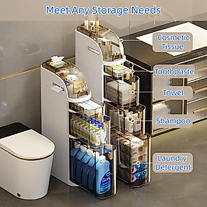 MOSAMNI 4-Tiers Slim Bathroom Storage Cabinet, Narrow Bathroom Storage, Movable Bathroom Storage Organizer for Small Spaces-Out of Box