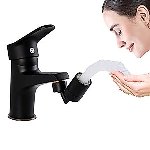 Hibbent Faucet Aerator, 720° Spray Aerator, Kitchen Faucet Aerator, 2 Water Mode Bathroom Faucet Adapter for Face Washing, Gargle and Eye Flush, 1.8GPM 55/64 Female Thread with Adapter, Matte Black