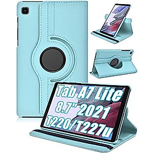DETUOSI Rotating Case for Samsung Galaxy Tab A7 Lite 8.7" 2021 (SM-T220/ T225/ T227U), 360 Degree Swivel Multi-Angle Stand Folio Leather Book Cover + Protective Hard Back Shell + Elastic Band Closure