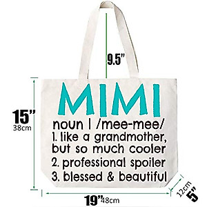 COCOVICI Mimi Definition Canvas Tote Bag Grandma Gift Idea for Mimi Book Bag Mimi Gift (Mimi Definition Turquoise/Black Font)