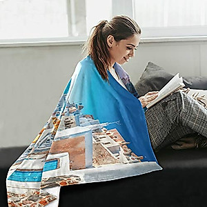 Blueangle Santorini Greece Blanket Super Soft Warm Cozy Blanket Lightweight All Season Fleece Throw Blanket for Bed or Sofa, Easy Care (50 x 60 Inches)