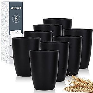 Wheat Straw Cups 8 PCS Good Alternative to Plastic Reusable Cups 12 oz Unbreakable Drinking Cup Reusable Dishwasher Safe Water Plastic Glasses Pure Black
