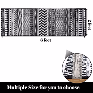 COZYLOOM Washable Rug 2x12 Vintage Low Pile Entryway Rug Runner Boho Geometric Hallway Runners Moroccan Distressed Runner Rug Kitchen Mat Chenille Living Room Home Office Runner Rug, Black
