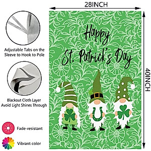 Surfapans Happy St Patricks Day House Flag 28x40 Inch Double Sided Outside Burlap Gnome Green Shamrock Clover Large Outdoor Yard Flags Porch Home Farmhouse Decoration