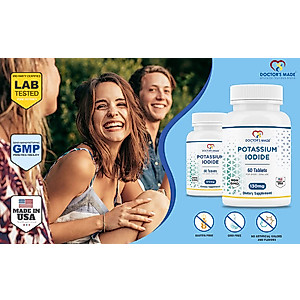 Doctor’s Made Potassium Iodide 130 mg. Thyroid Supplements, Kosher Exp Date 04/2025 Pack of 2 / Total 120 Tablets