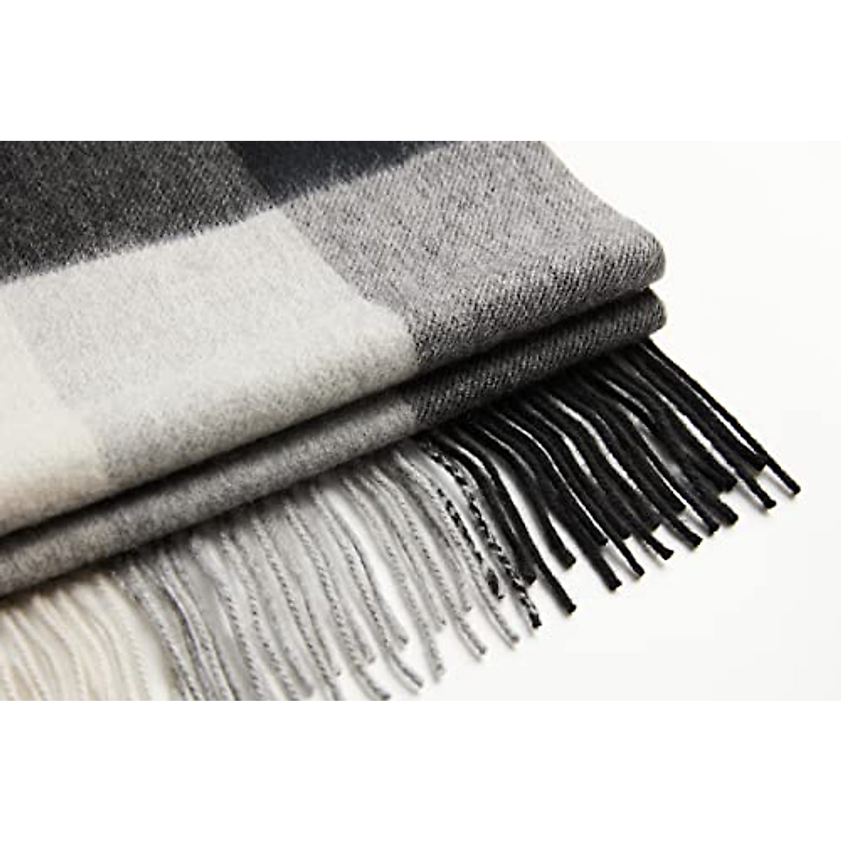 EURKEA Cashmere Wool Long 2024 Plaid Tartan Winter Scarf for Women, Warm & Soft & Cozy, Gift Ready, Grey & Black