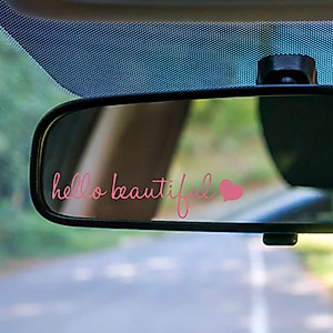 3x Hello Beautiful Rearview Mirror Decal,Vinyl Pink Car Decals For Women,Vanity Mirror Stickers,Girl Car Decal Gifts,Car Window Decal,Car Mirror Pink Sticker,Car Window Decal, Self Affirmations Decal