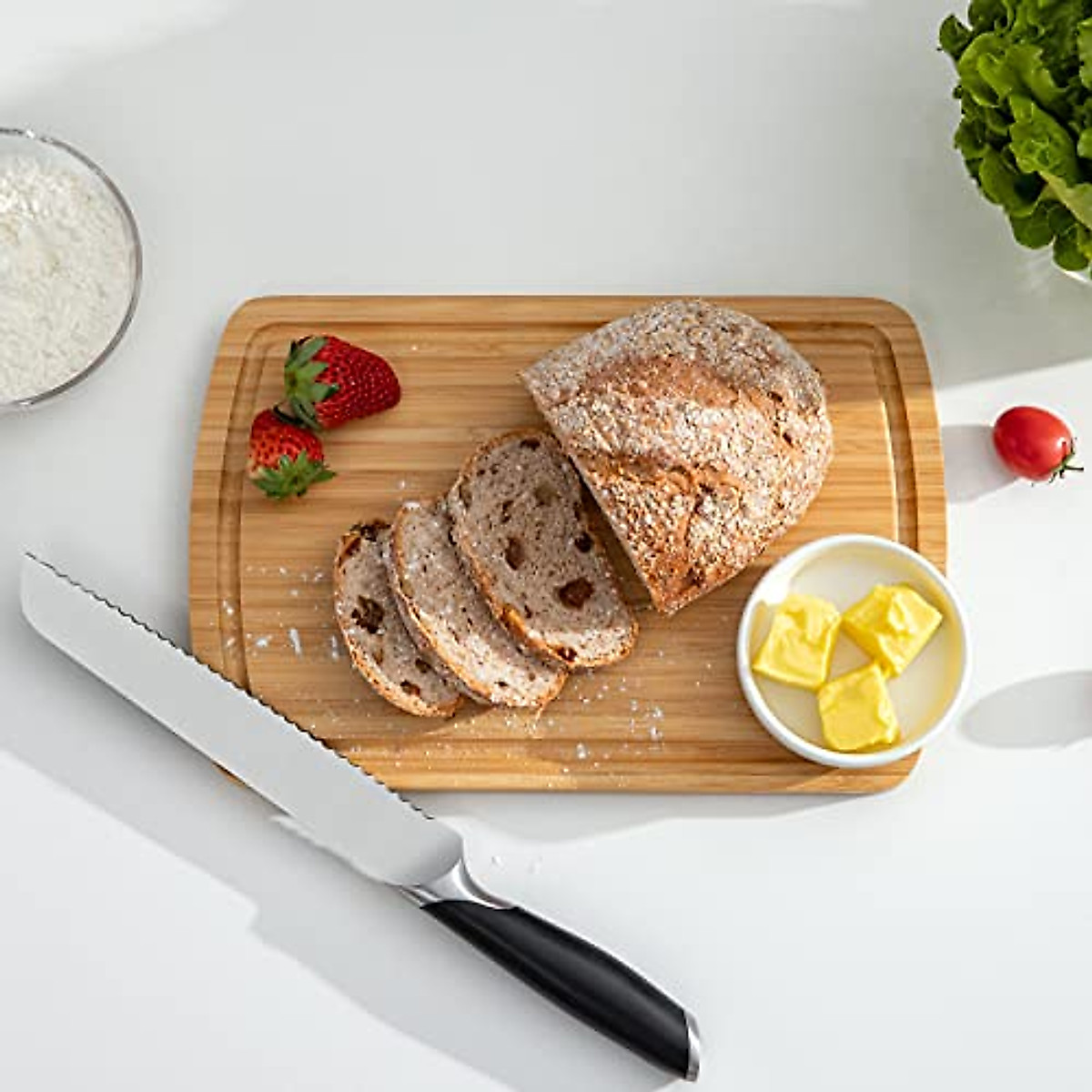 OAKSWARE Pre-Oiled Bamboo Cutting Board, Kitchen Chopping Boards with Juice Groove for Meat, Cheese, Fruit & Vegetables-100% Organic Bamboo Butcher Block Carving Board