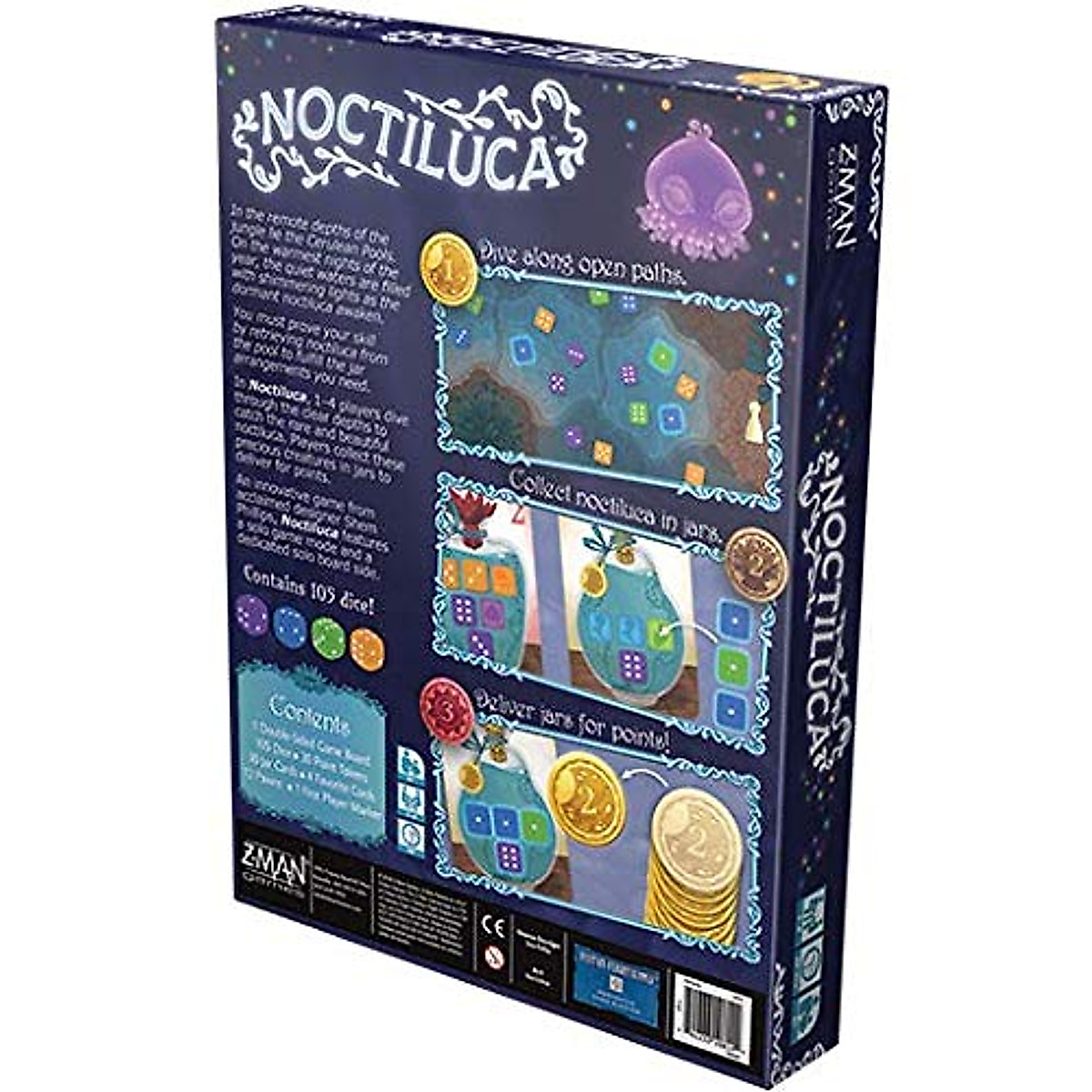 Z-Man Games Noctiluca Board Game - Dive into The Glowing Depths in This Colorful Dice Game! Strategy Game for Kids & Adults, Ages 8+, 1-4 Players, 30 Minute Playtime, Made