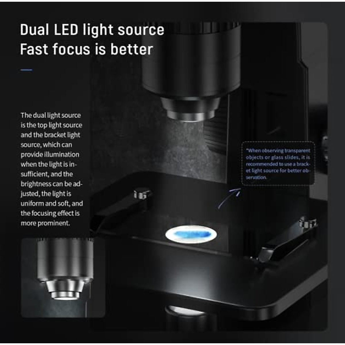 Digital Microscope, 0X-2000X Biological Microscope, WiFi ＆ USB Connection with Dual Lens, 11 LEDs, iOS ＆ Android Windows MacOS Compatible, for School Laboratory Home Education