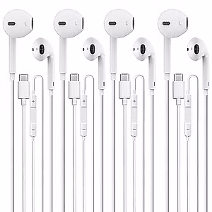 USB C Headphones 4 Pack, USB Type C Earbuds HiFi Stereo USB C Wired Earphones with Microphone Volume Control Compatible with Samsung Galaxy S23 S22 S21 Google Pixel 6 5 4XL/iPad Pro
