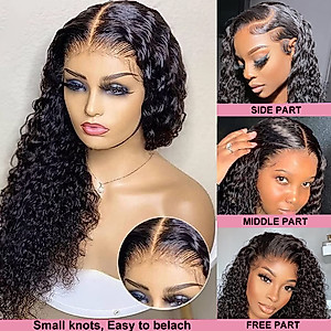 SWEETGIRL Water Wave Lace Front Wigs Human Hair Pre Plucked 13x4 HD Lace Frontal Wigs Human Hair Curly Wigs for Black Women Wet and Wavy Human Hair Lace Front Wigs 180 Density 20 Inch Natural Color