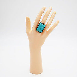 Rosemarie & Jubalee Women's Statement Size Western Chic Rectangular Semi Precious Howlite Stone Stretch Cocktail Ring, 1.37" (Turquoise Blue)