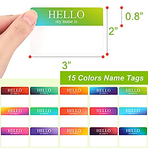 345 Pcs Name Tags Rainbow Sticker, Hello My Name is Stickers 15 Color, Name Tag Stickers, Hello My Name is Name Tag, Name Tags Sticker for School Office Home (3"x2")