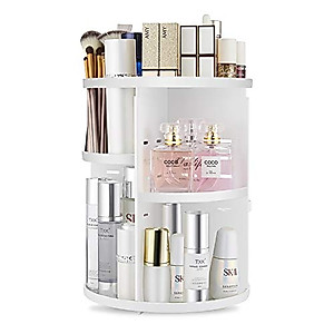 seinlife 360 Rotating Makeup Organizer,DIY Adjustable Spinning Holder,Foldable Cosmetic Storage Display box,Large Capacity Make up Caddy Shelf,Fits Countertop Vanity and Bathroom (WHITE)
