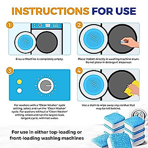 Bastion Washing Machine Cleaner, Deodorizer, & Descaler 6-Pack - Active Deep Cleaning Tablets for HE Front Loader & Top Load Washer, Septic Safe Eco-Friendly - 3 Month Supply